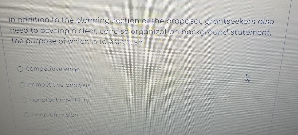 Solved In addition to the planning section of the proposal, | Chegg.com