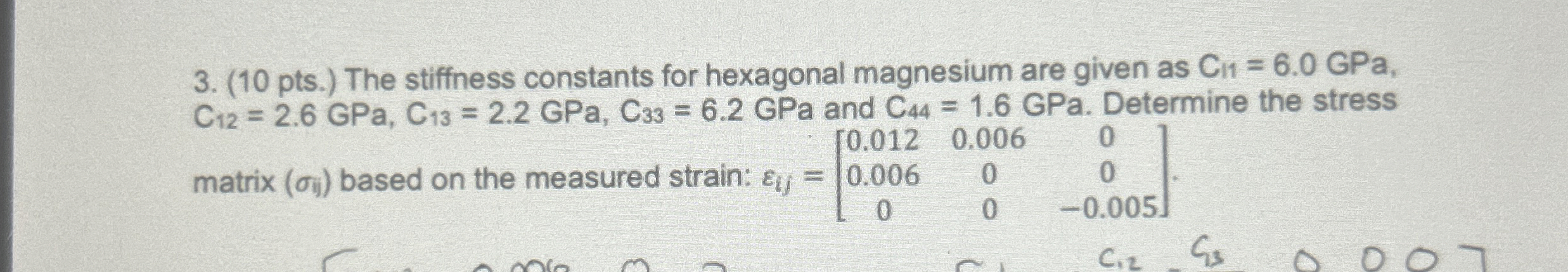 Solved (10 ﻿pts.) ﻿The stiffness constants for hexagonal | Chegg.com