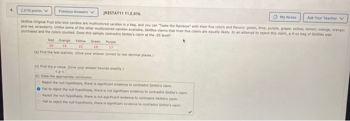 Solved 4. 2.5/10 points v Previous Answers JKESTAT11 | Chegg.com