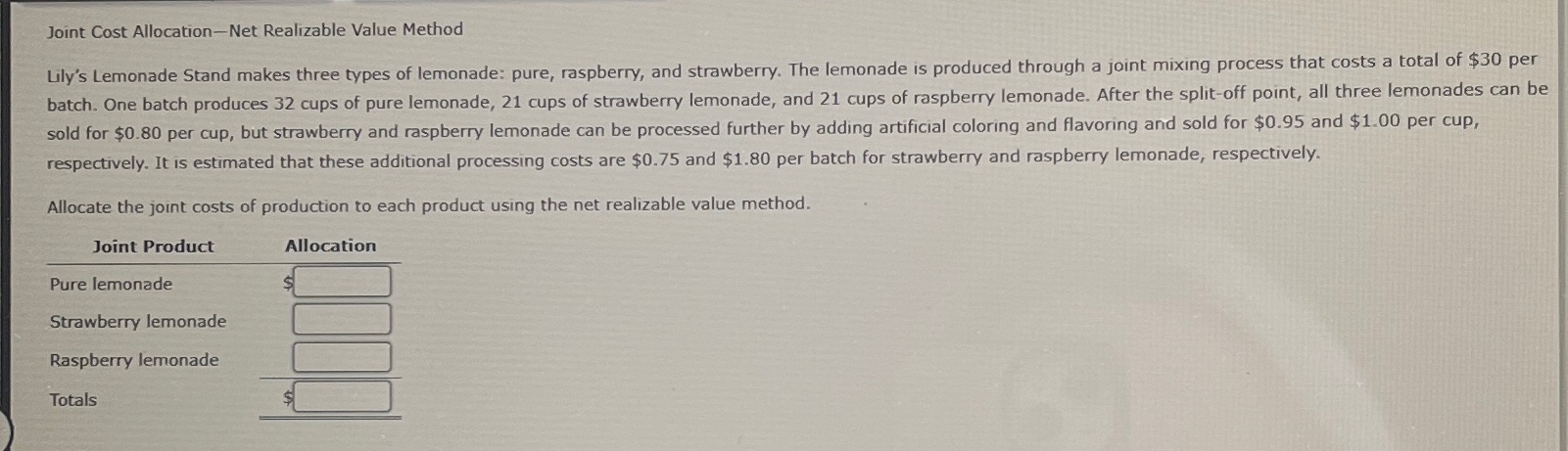 Solved Joint Cost Allocation-Net Realizable Value Method | Chegg.com