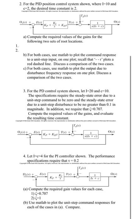 Solved 1. 2. 2. For the PID position control system shown, | Chegg.com