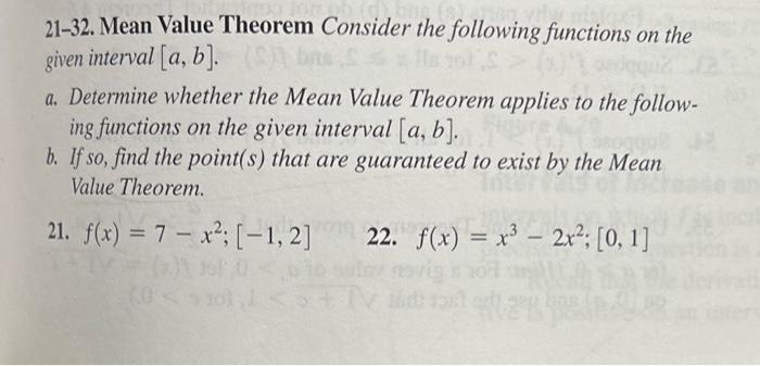Solved 21-32. Mean Value Theorem Consider the following | Chegg.com