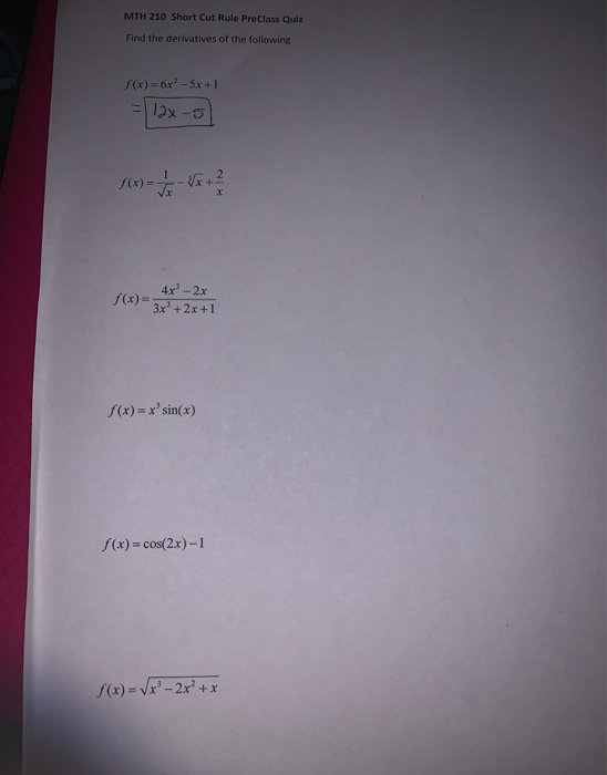 Solved MTH 210 Short Cut Rule PreClass Quiz Find the | Chegg.com