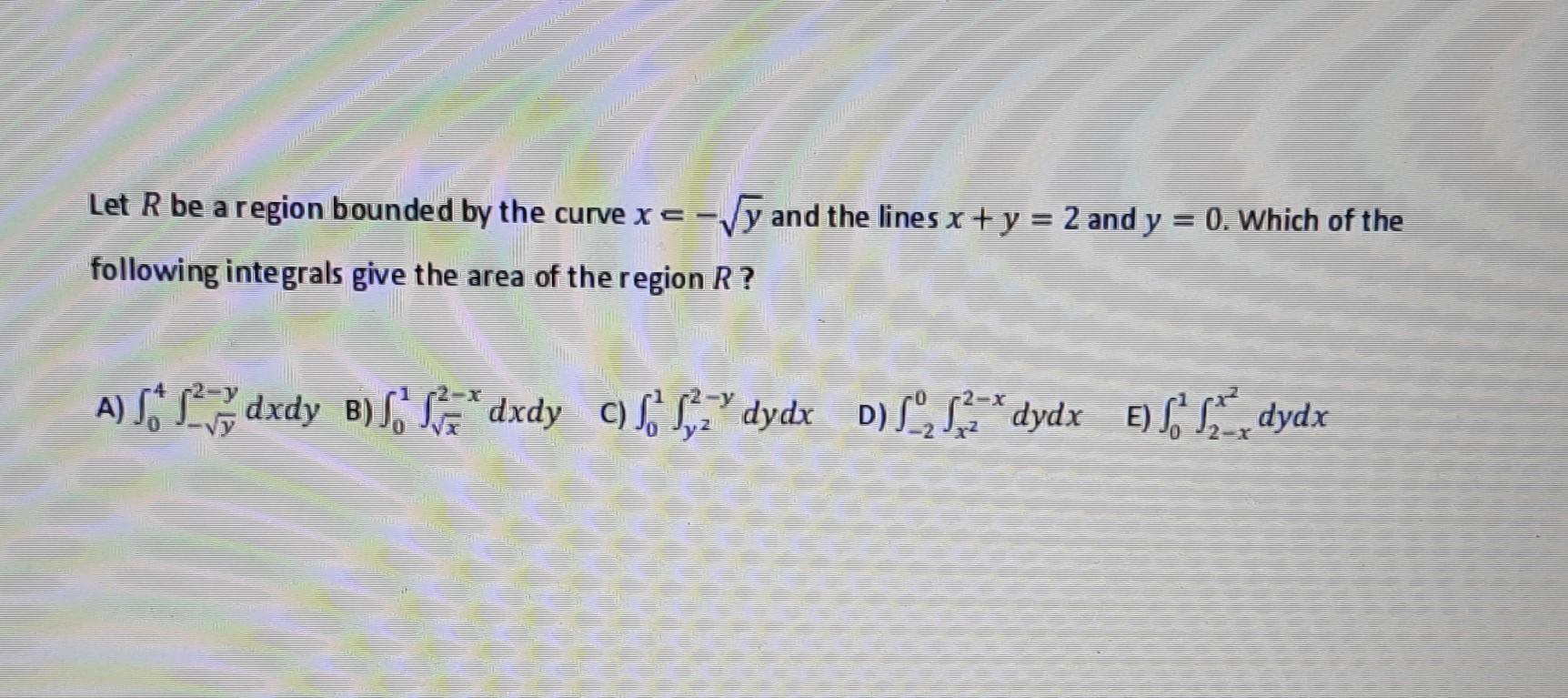 Solved Let R be a region bounded by the curve x=−y and the | Chegg.com