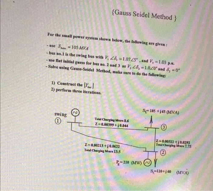 Solved {Gauss Seidel Method } For the small power system | Chegg.com
