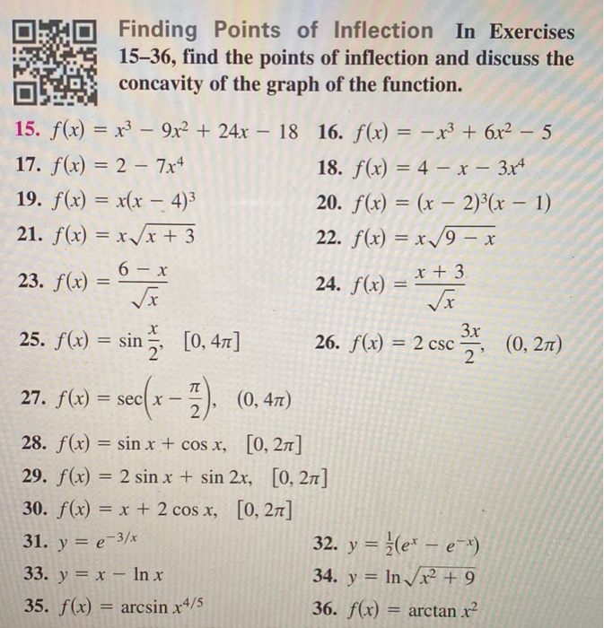 Solved Finding Points of Inflection In Exercises 15–36, find | Chegg.com