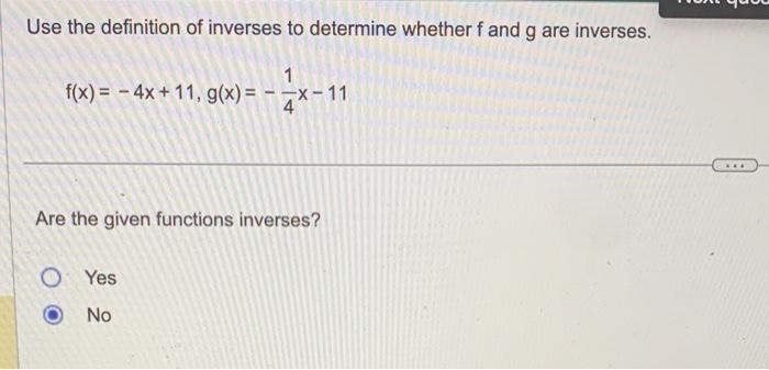 Solved Use the definition of inverses to determine whether f | Chegg.com