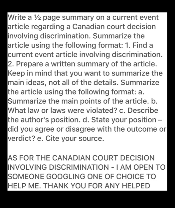 Solved Write a 1/2 page summary on a current event article | Chegg.com
