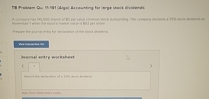 Solved TB Problem Qu. 11-191 (Algo) ﻿Accounting for large | Chegg.com