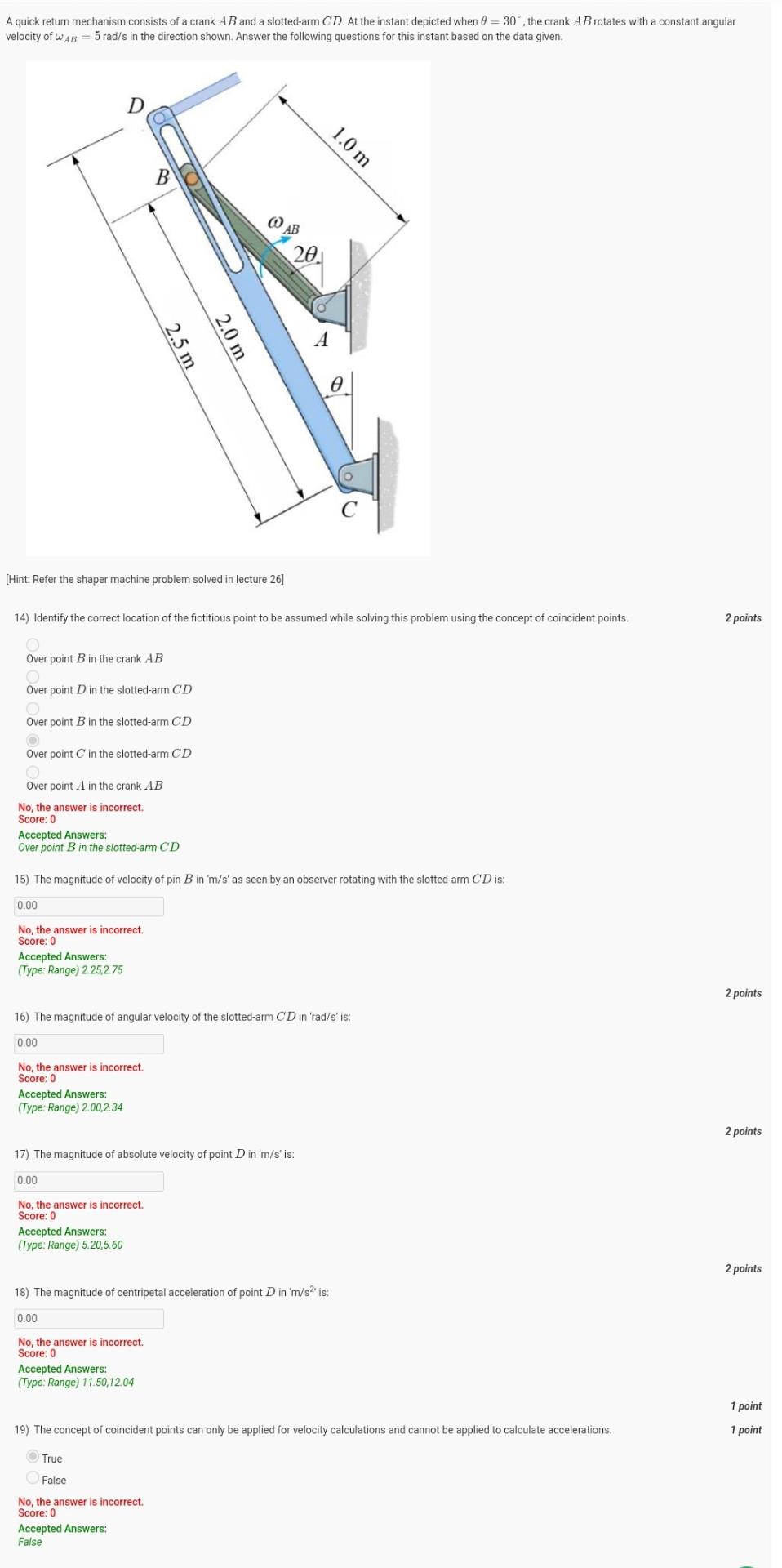Solved A quick return mechanism consists of a crank AB and a | Chegg.com