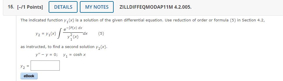 Solved The indicated function y1(x) is a solution of the | Chegg.com Solved The indicated function y1(x) is a solution of the | Chegg.com