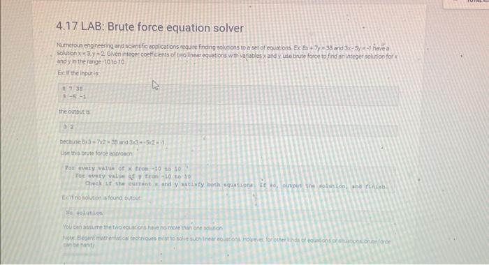 Solved 4.17 LAB: Brute force equation solver solvtion | Chegg.com