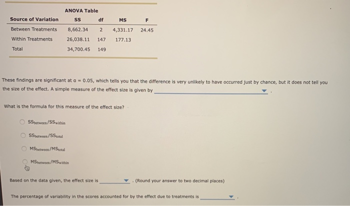 Solved 7. Effect size and ANOVA Amit Almor, a psychology | Chegg.com