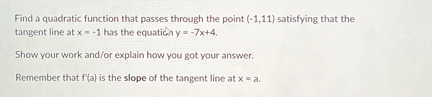 Solved Find a quadratic function that passes through the | Chegg.com