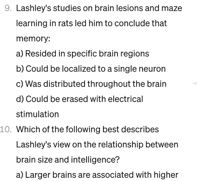 Solved Lashley's studies on brain lesions and maze learning | Chegg.com