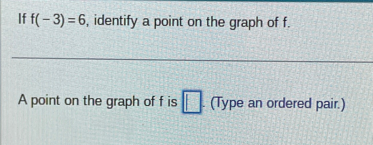 Solved If f(-3)=6, ﻿identify a point on the graph of f.A | Chegg.com