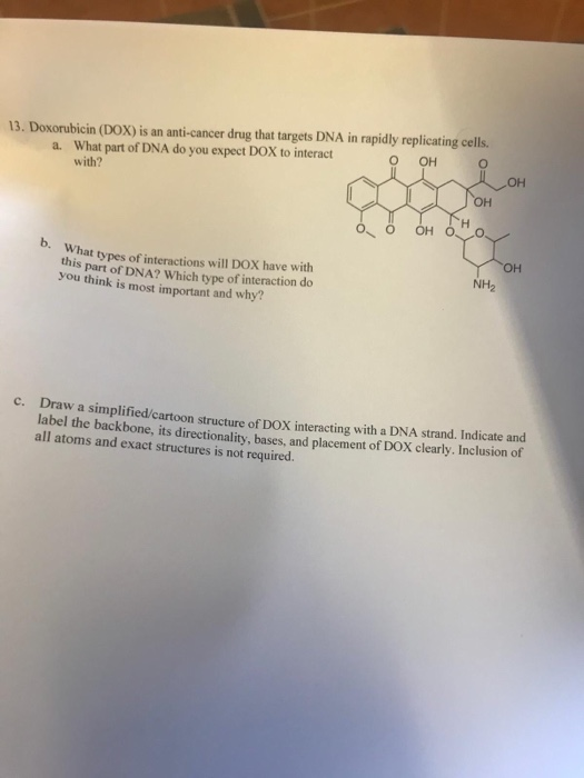 Solved 13. Doxorubicin (DOX) is an anti-cancer drug that | Chegg.com