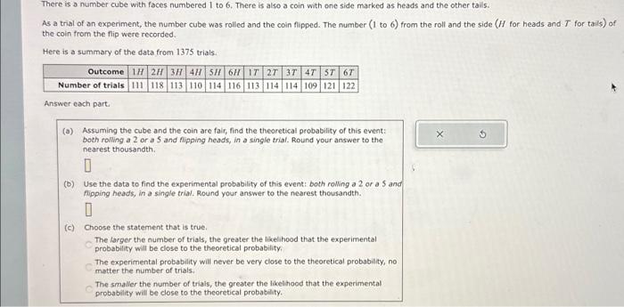Solved There is a number cube with faces numbered 1 to 6 . | Chegg.com