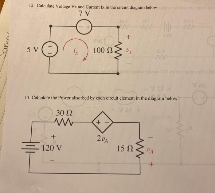 Solved 12 Calculate Voltage Vx And Current Ix In The 