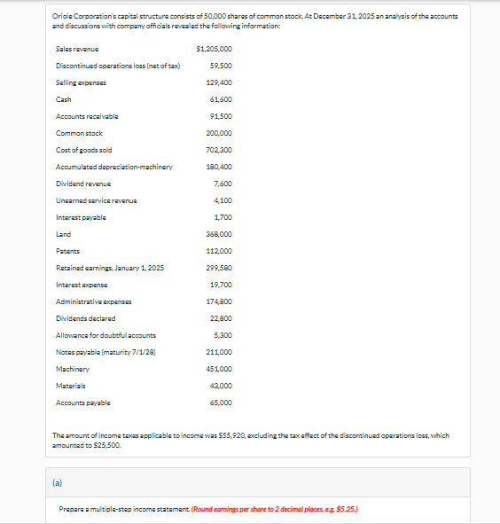 Solved Oriole Corporation's capital structure consists of | Chegg.com