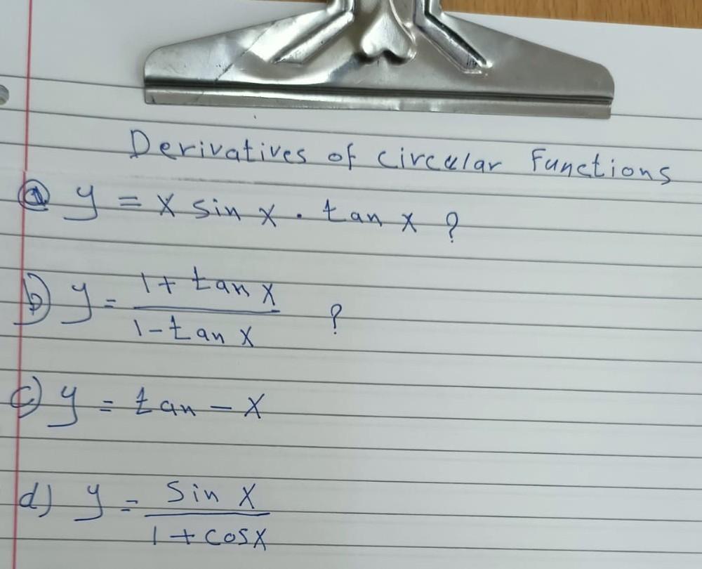 Solved Derivatives of circular Functions @ y=x sinx. tanx ? | Chegg.com