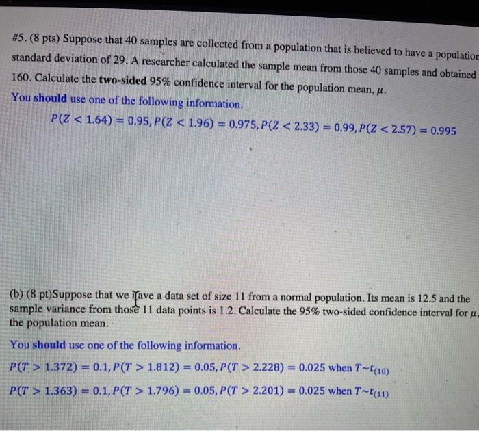 Solved #5. (8 pts) Suppose that 40 samples are collected | Chegg.com
