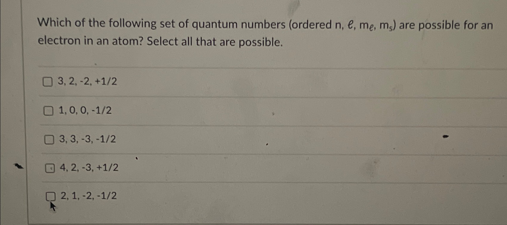 Solved Which of the following set of quantum numbers | Chegg.com