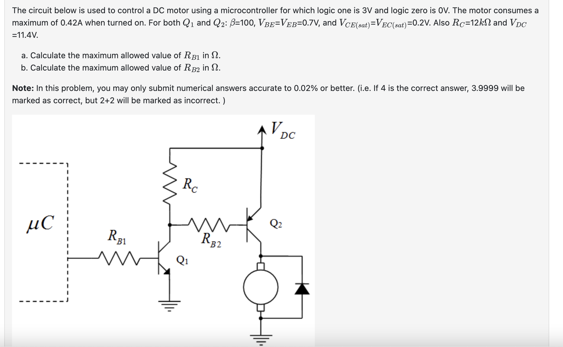 Solved The circuit below is ﻿used to ﻿control a DC ﻿motor | Chegg.com