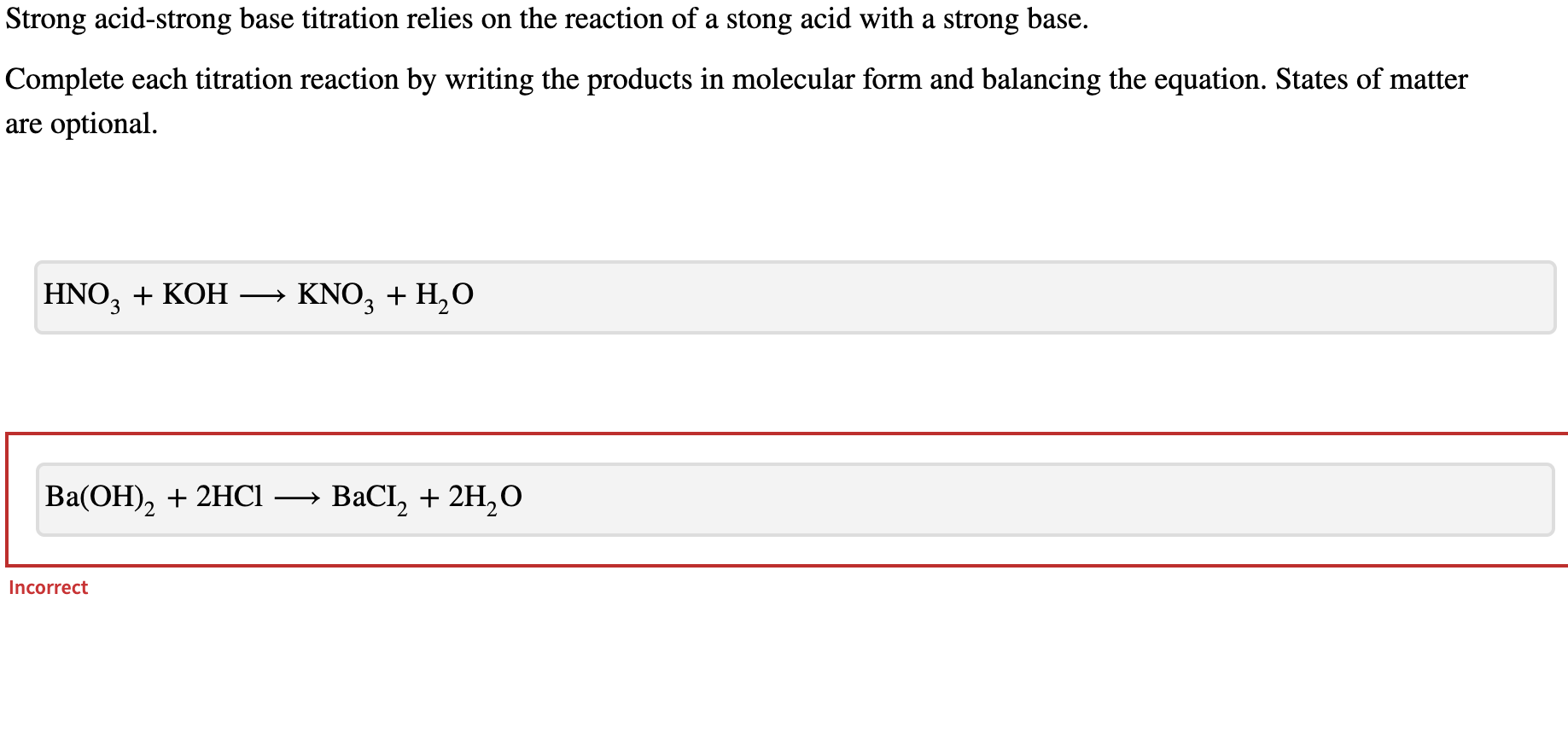 Solved Strong acid-strong base titration relies on the | Chegg.com