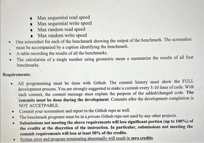 Solved You will develop five benchmarks. The details of the | Chegg.com