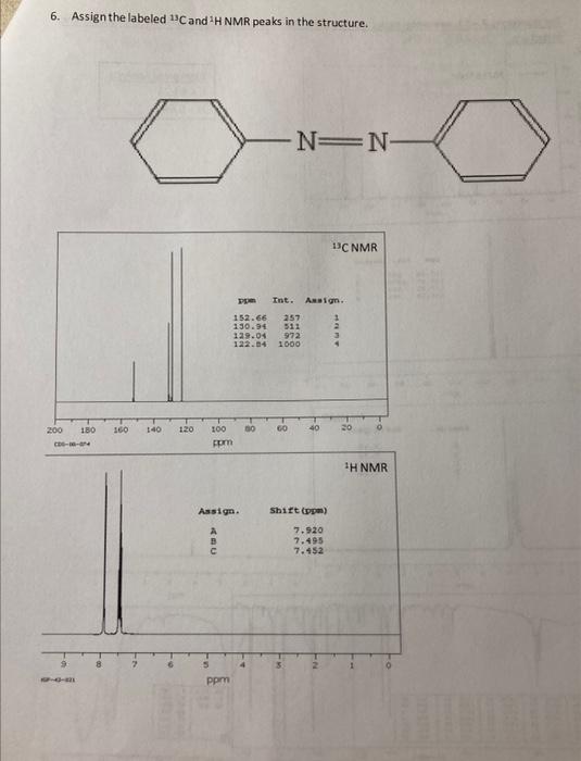 Solved 6. Assign the labeled 13C2 and 1H NMR peaks in the | Chegg.com