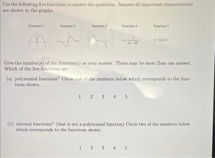 Solved Use the following five functions to answer the | Chegg.com