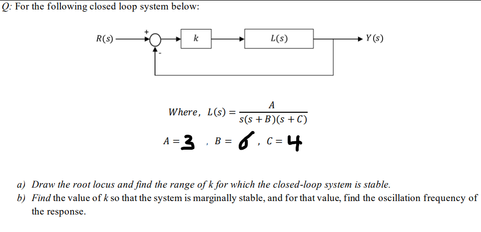 Solved Q: For the following closed loop system below: | Chegg.com