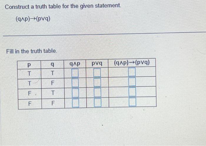 Solved Construct A Truth Table For The Given Statement