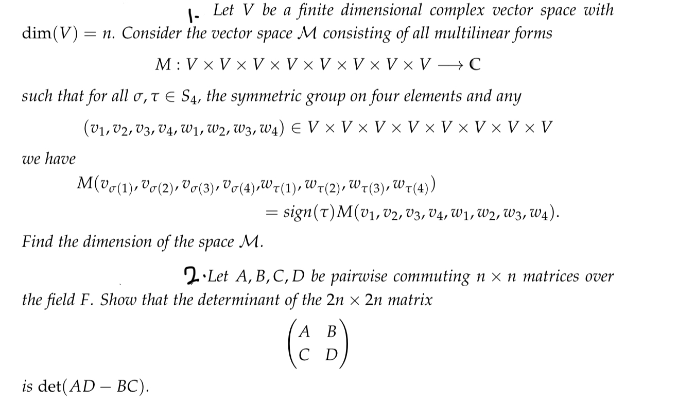 Solved Let V ﻿be a finite dimensional complex vector space | Chegg.com