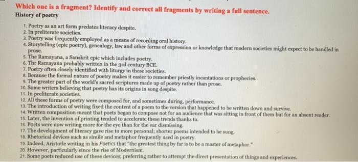 Solved Which one is a fragment? Identify and correct all | Chegg.com