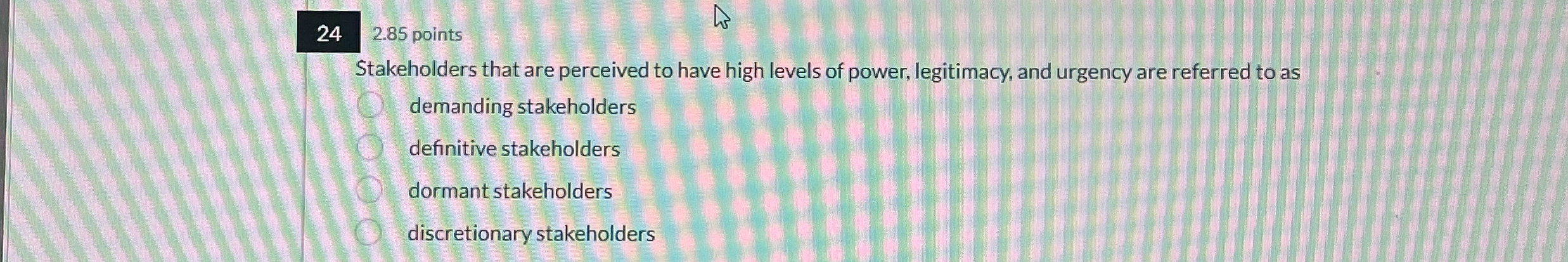 Solved 242.85 ﻿pointsStakeholders that are perceived to have | Chegg.com