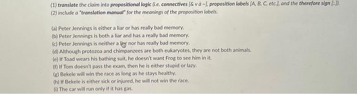 (1) translate the claim into propositional logic | Chegg.com