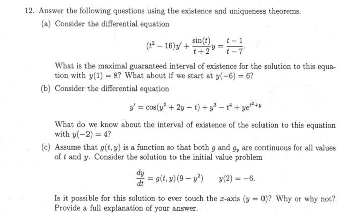 Solved 2. Answer the following questions using the existence | Chegg.com