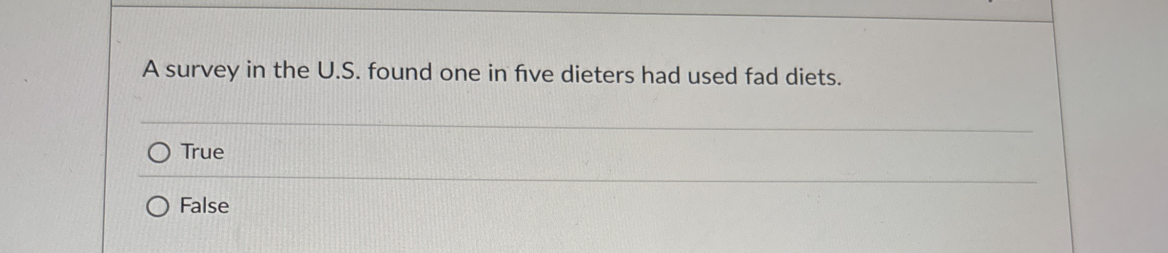 Solved A survey in the U.S. ﻿found one in five dieters had | Chegg.com