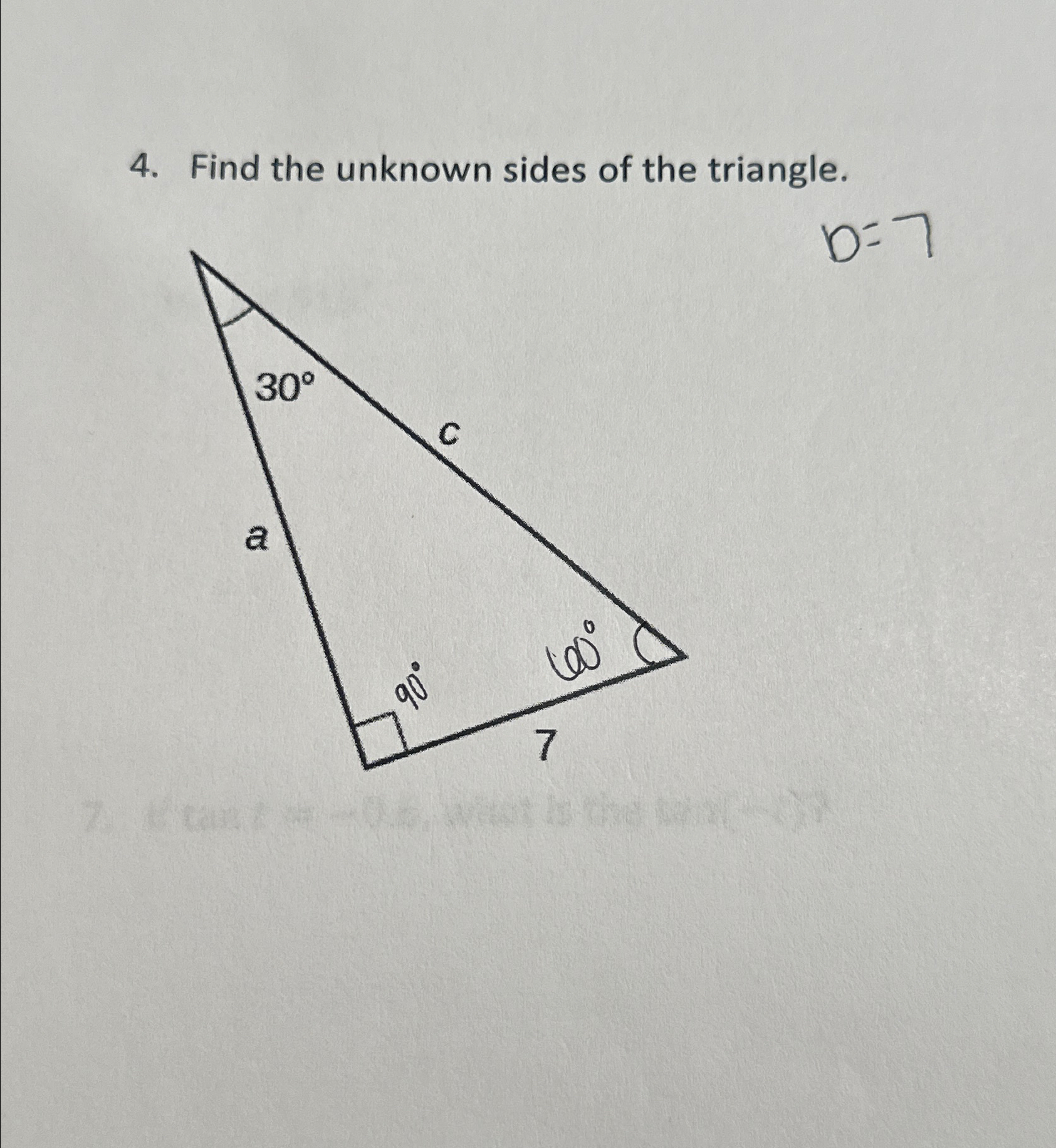 Solved Find the unknown sides of the triangle. | Chegg.com