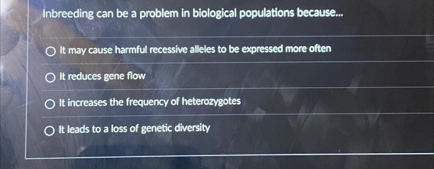 Solved Inbreeding can be a problem in biological populations | Chegg.com