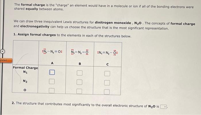 Solved The formal charge is the "charge" an element would | Chegg.com