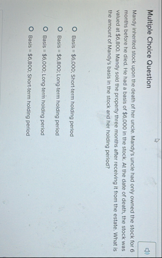 Solved Multiple Choice QuestionMandy inherited stock upon | Chegg.com