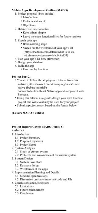 Solved Mobile Apps Development Outline (MADO) 1. Project | Chegg.com