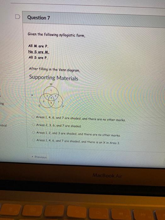 Solved Question 7 Given the following syllogistic form, All | Chegg.com