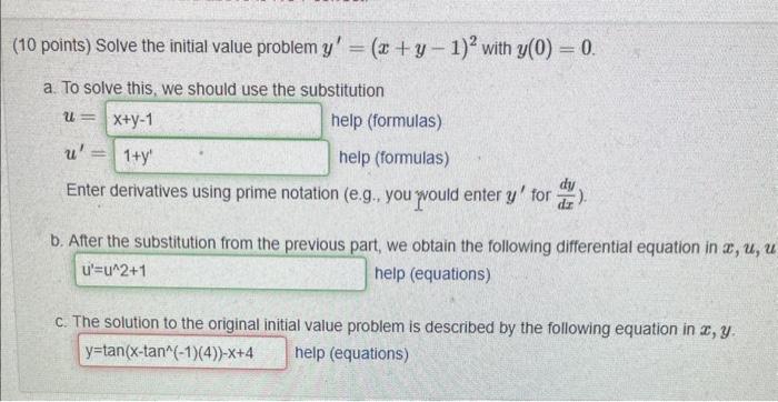 Solved points) Solve the initial value problem y′=(x+y−1)2 | Chegg.com