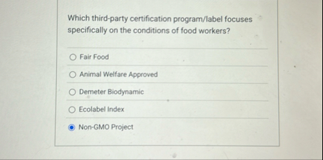 Solved Which third-party certification program/label focuses | Chegg.com