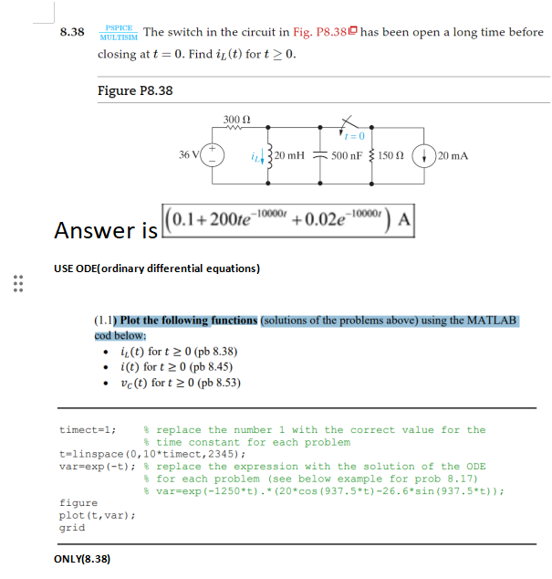 Solved Please show process8.38 PSPICE MUTISIM ﻿The switch | Chegg.com