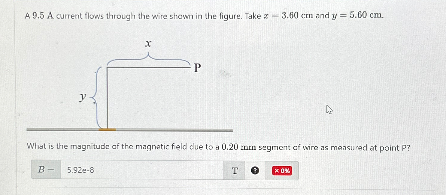 Solved A 9.5 ﻿A current flows through the wire shown in the | Chegg.com